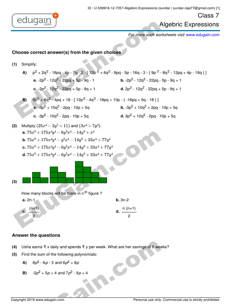 Grade7-539916-12-7057 | PDF | Mathematics | Algebra