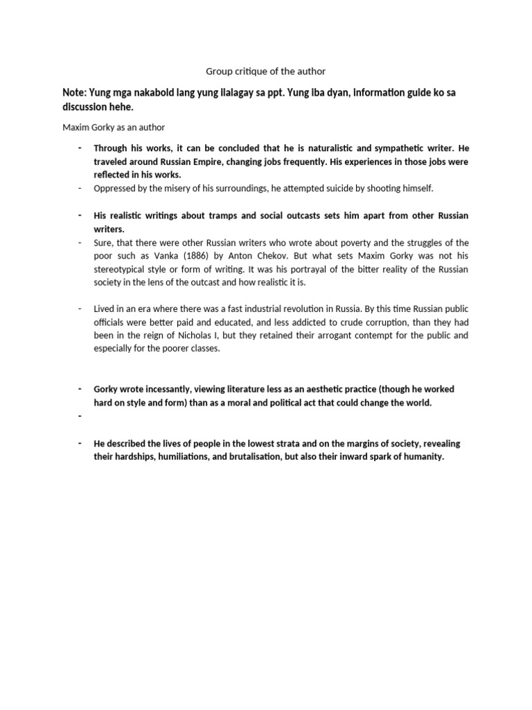Group Critique of The Author | PDF