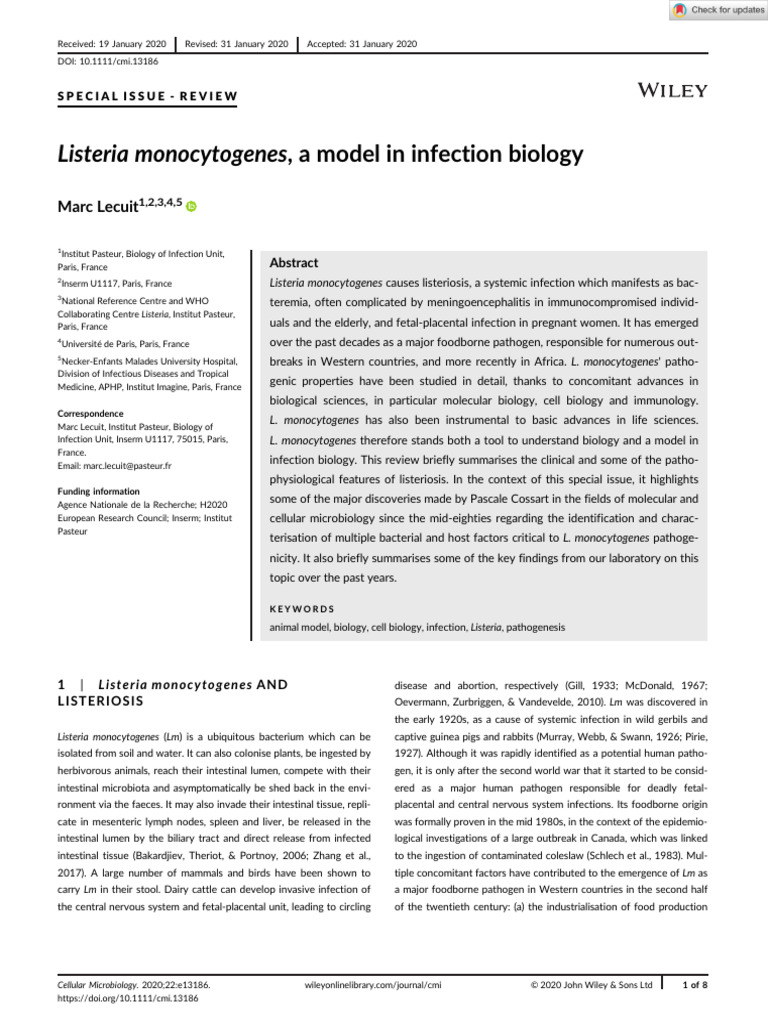 Listeria monocytogenes: Infection Biology Review | PDF | Infection ...