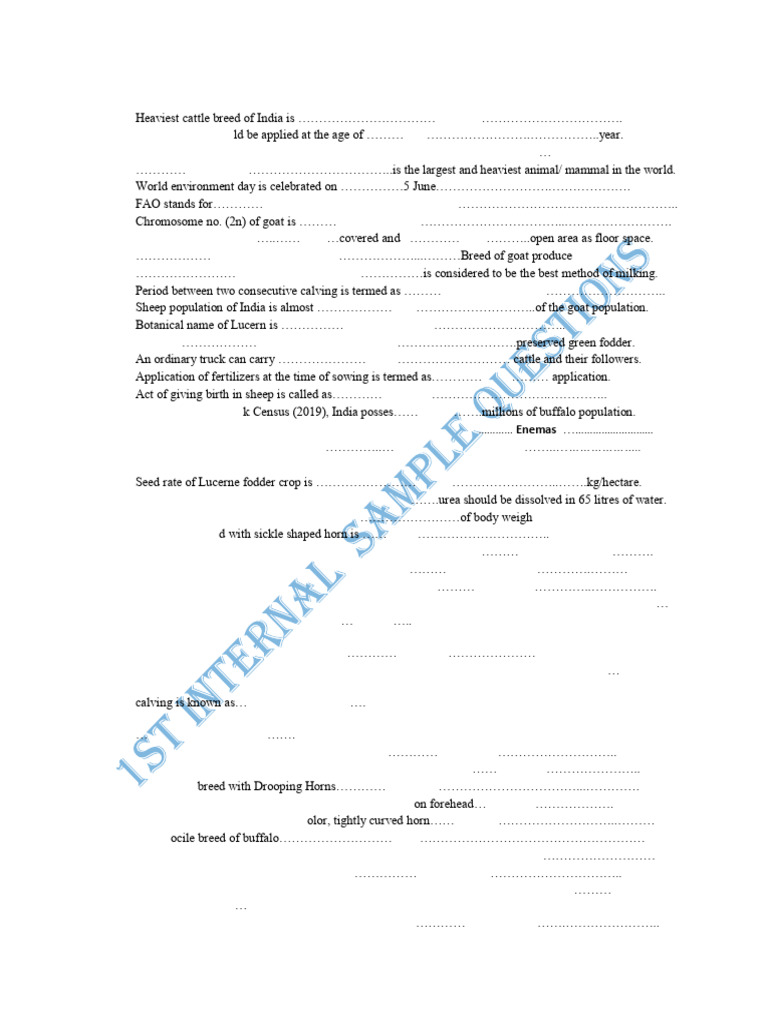 Sample Paper LPM 1st Internal | PDF | Cattle | Dairy Cattle