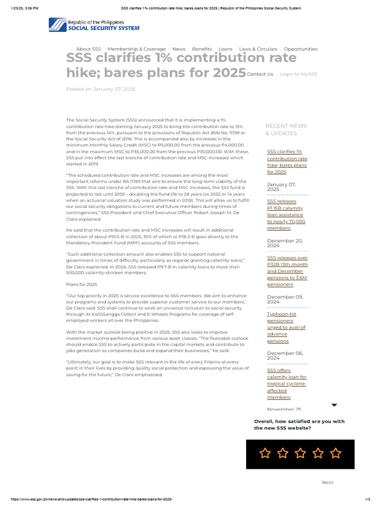 SSS Clarifies 1% Contribution Rate Hike Bares Plans For 2025 - Republic ...