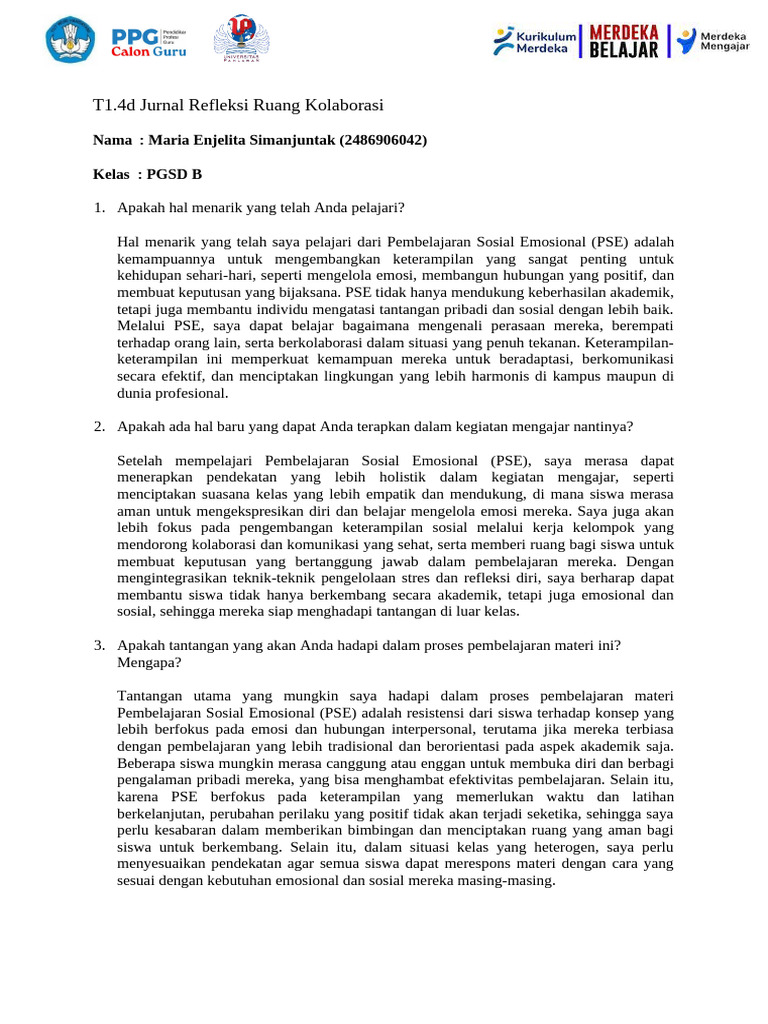 Refleksi PSE untuk Guru PGSD | PDF