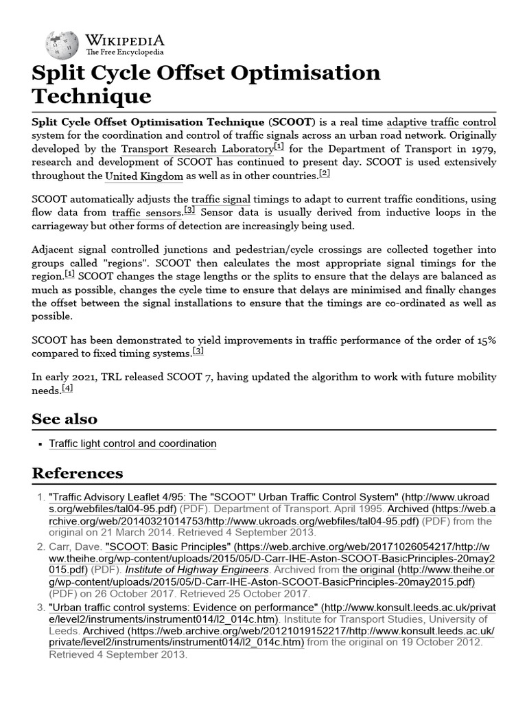Split Cycle Offset Optimisation Technique - Wikipedia | PDF | Road Transport | Transport ...