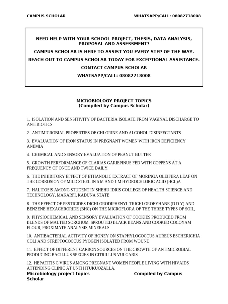 Microbiology Project Topics Compilation | PDF | Antimicrobial | Bacteria