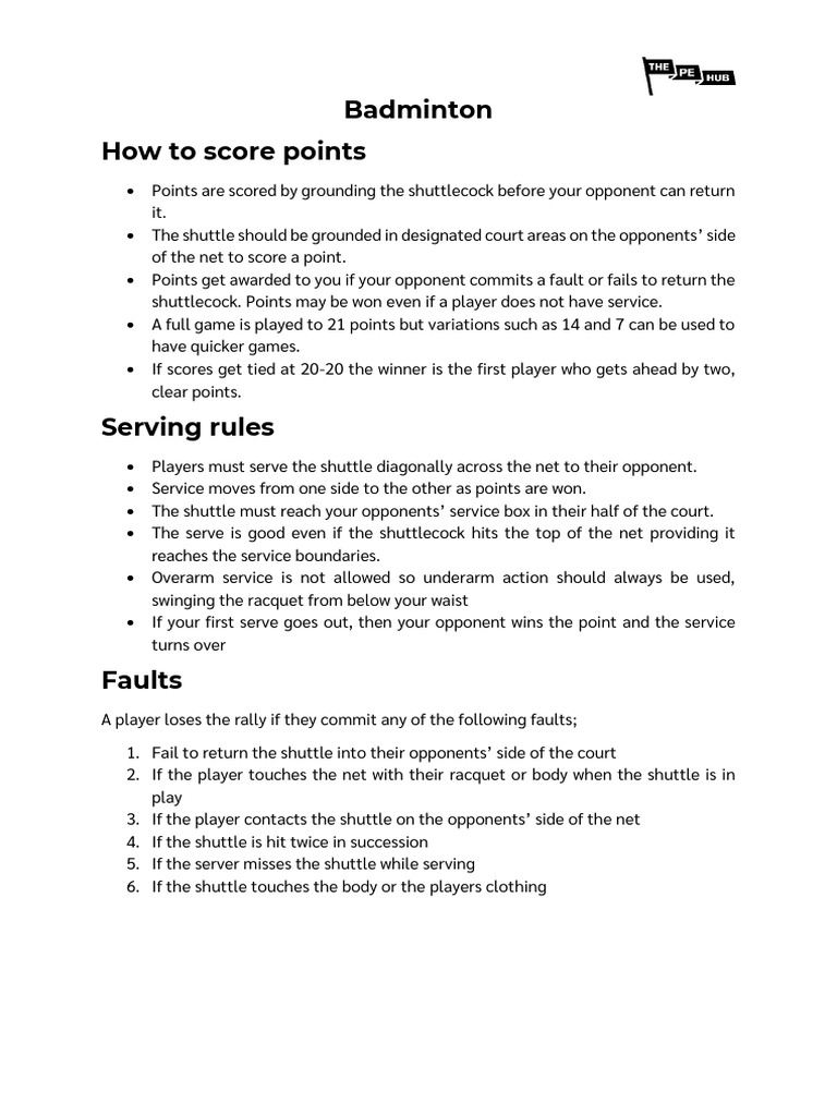 Badminton Scoring and Serving Rules | PDF