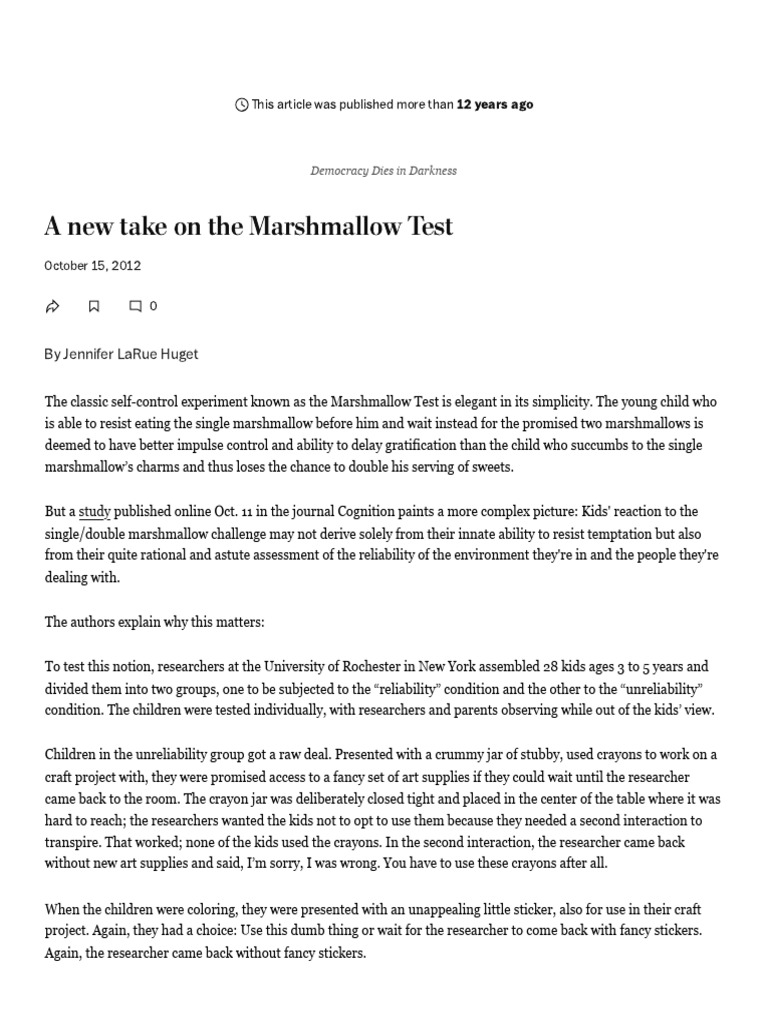A New Take On The Marshmallow Test - The Washington Post | PDF ...