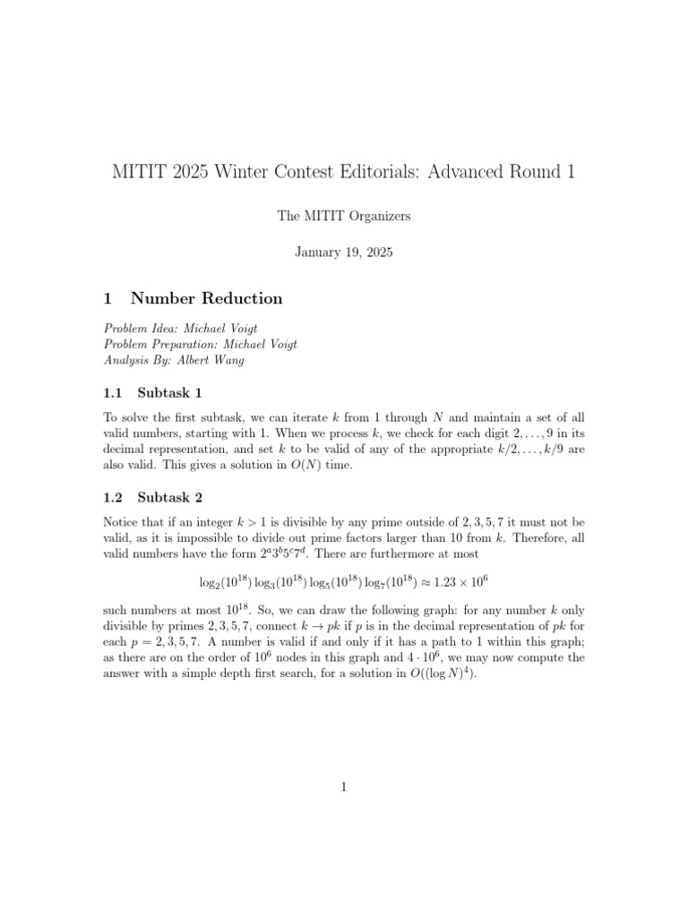 MITIT 2025 Winter Editorials Advanced Round 1 | PDF | Time Complexity ...