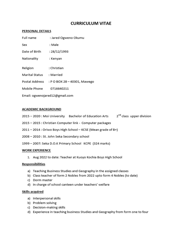 CURRICULUM VITA jared (1) | PDF | Teachers | Learning