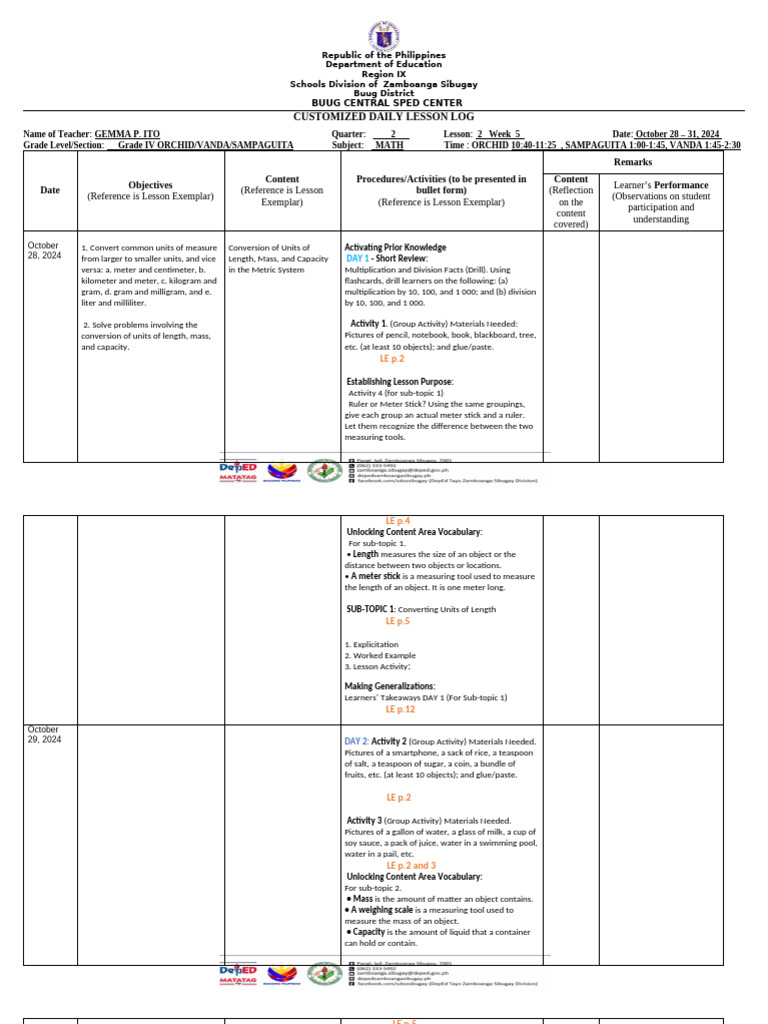 Math Matatag CDLL Q2 Week 5 | PDF | Learning