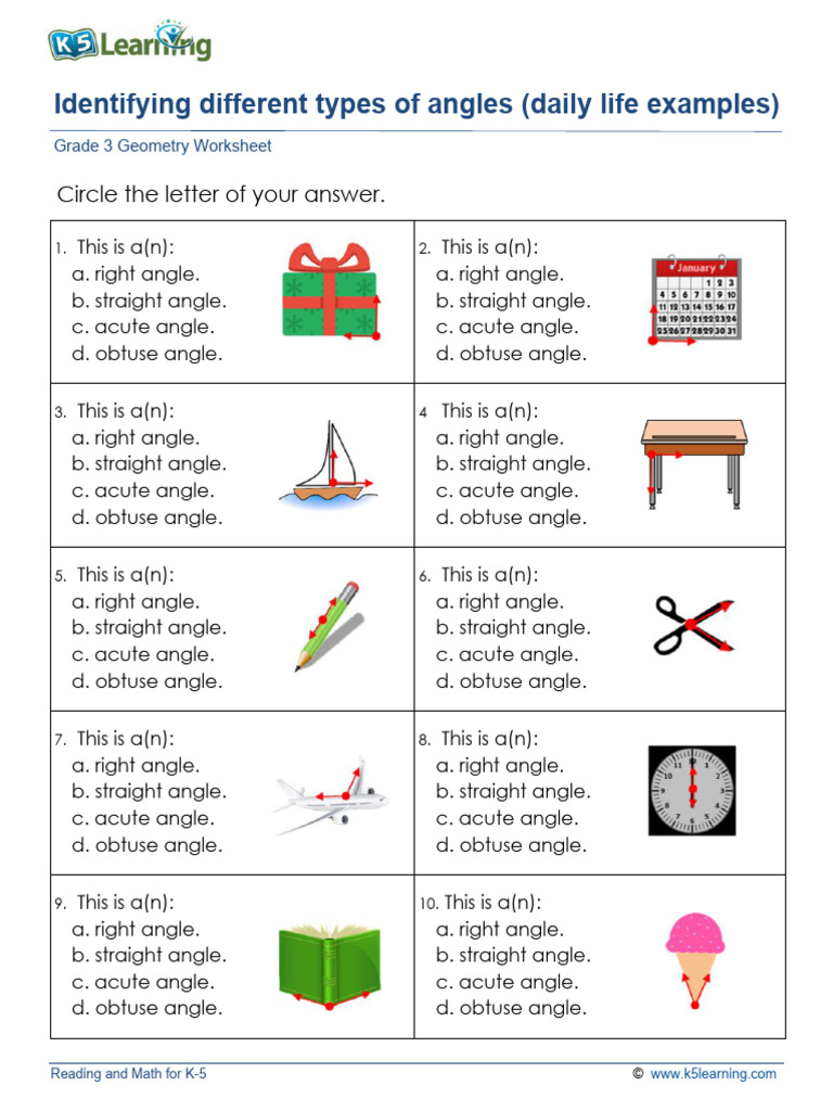 Grade 3 Types of Angles Worksheet | PDF