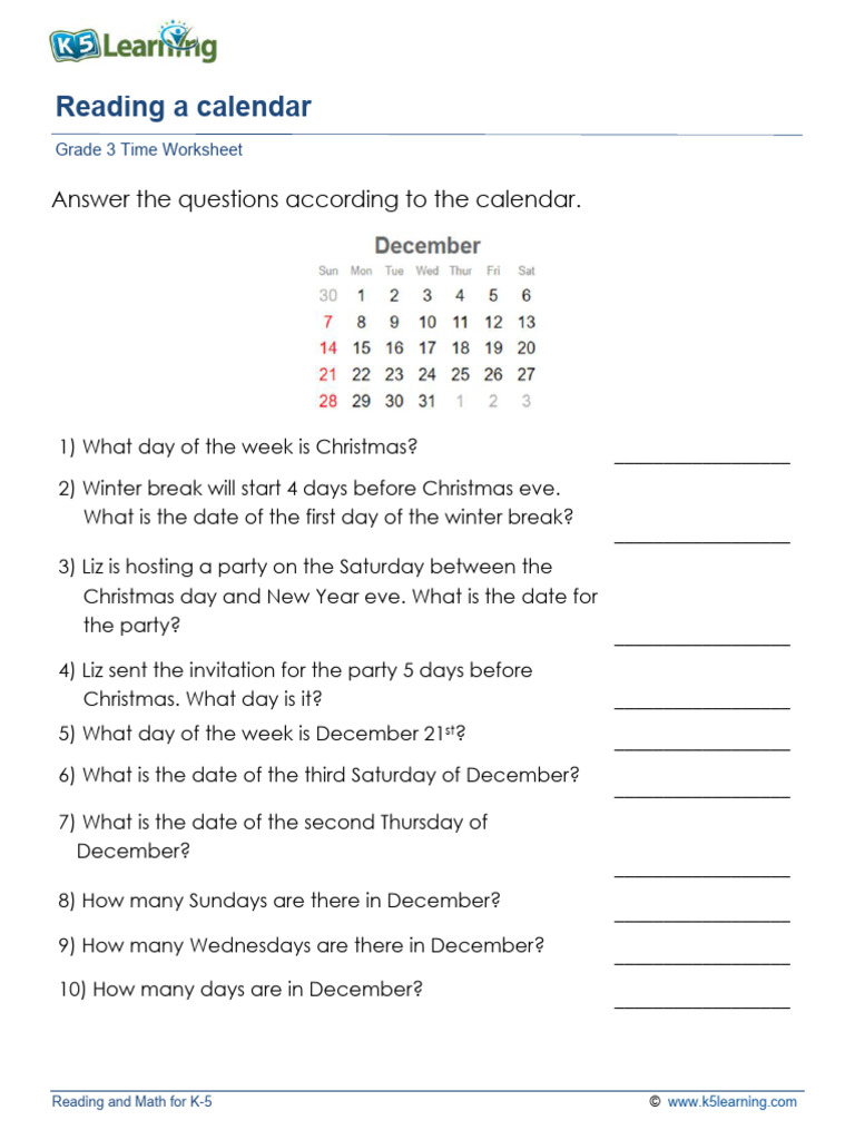 Grade 3 Calendar Reading D | PDF