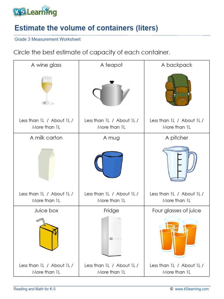 Grade 3 Capacity Estimation Worksheet | PDF