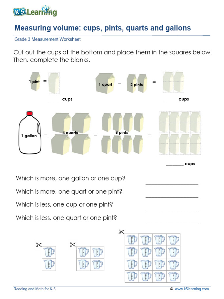 Grade 3 Cups Pints Quarts Gallons A | PDF