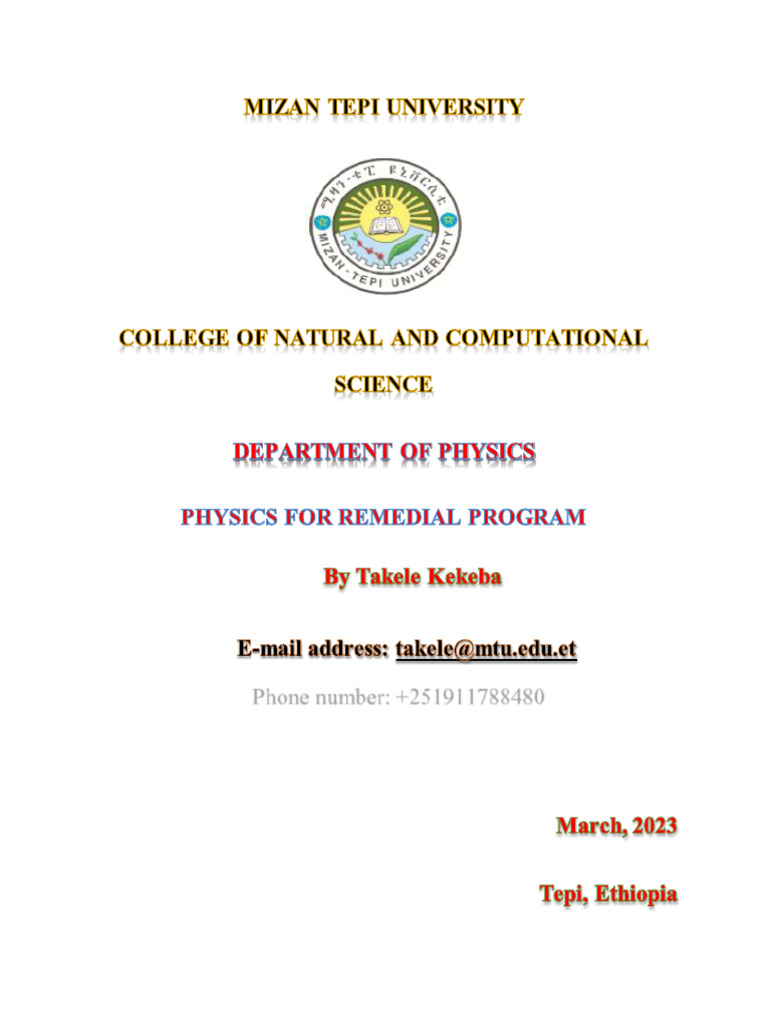 Physics For Remedial Program Lecture 2023 New-1 | PDF | Velocity | Force