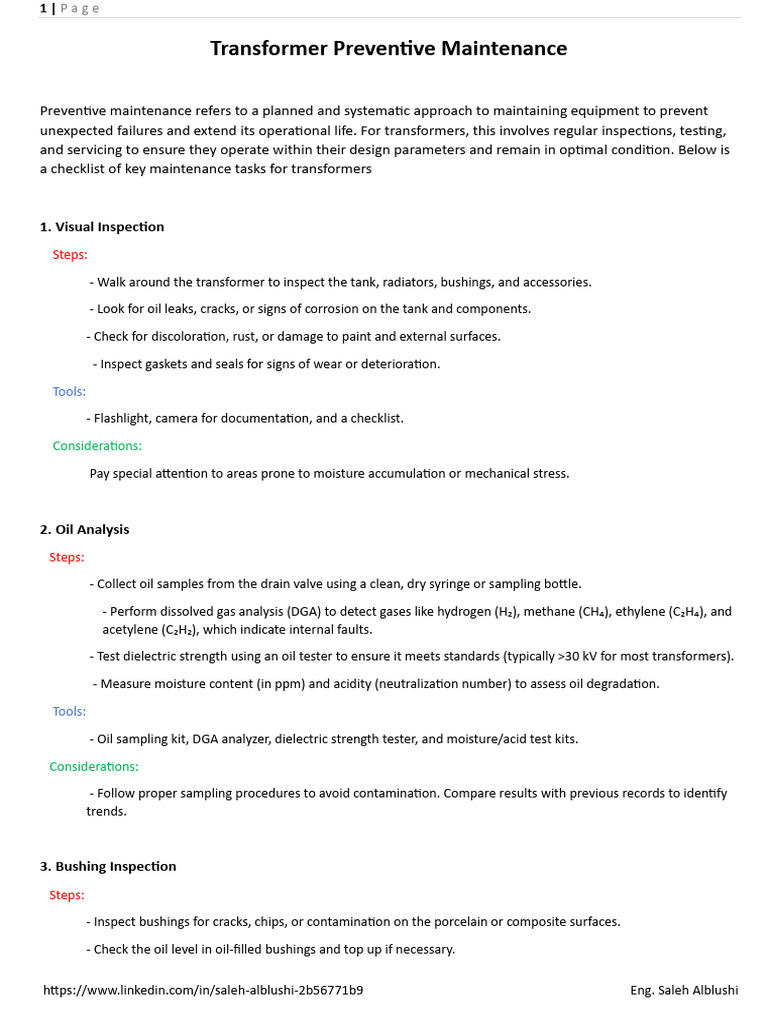 Transformer Preventive Maintenance Guide | PDF | Transformer | Electricity