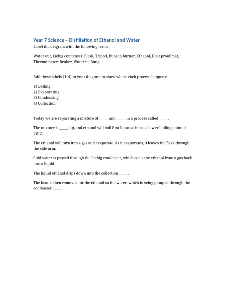 Distillation Worksheet (1) | PDF