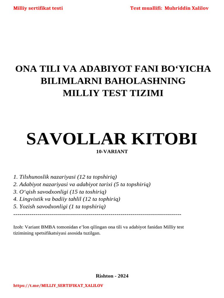 Milliy Sertifikat 10-Variant | PDF