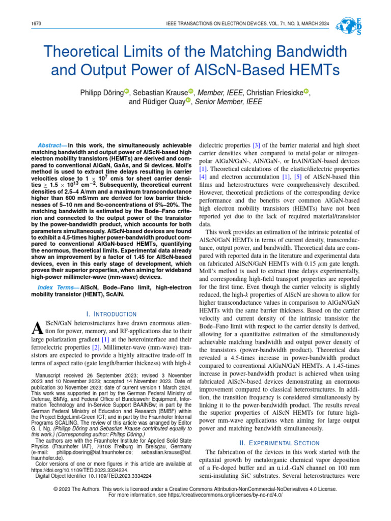 Theoretical Limits of The Matching Bandwidth and Output Power of AlScN ...