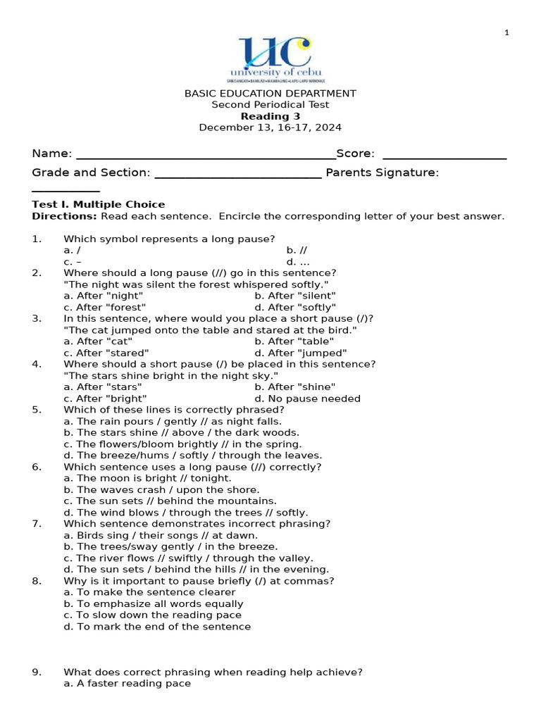 READING 3 - Q2 Periodical Test | PDF | Punctuation | Comma