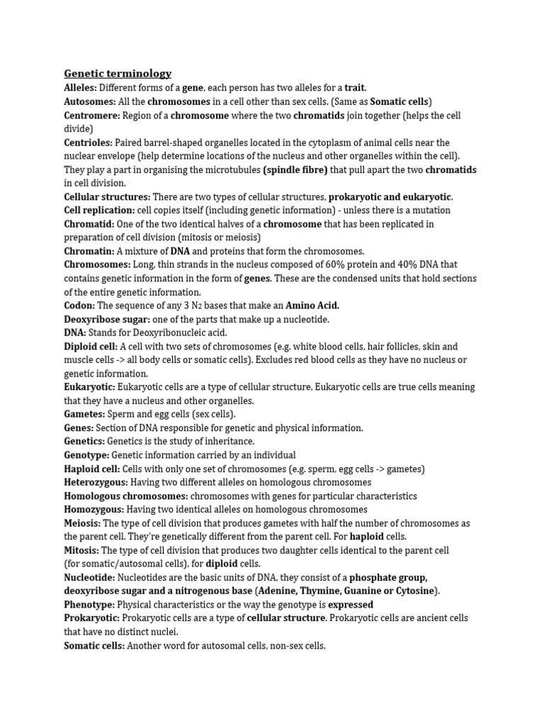 Essential Genetic Terminology Explained | PDF | Meiosis | Chromosome
