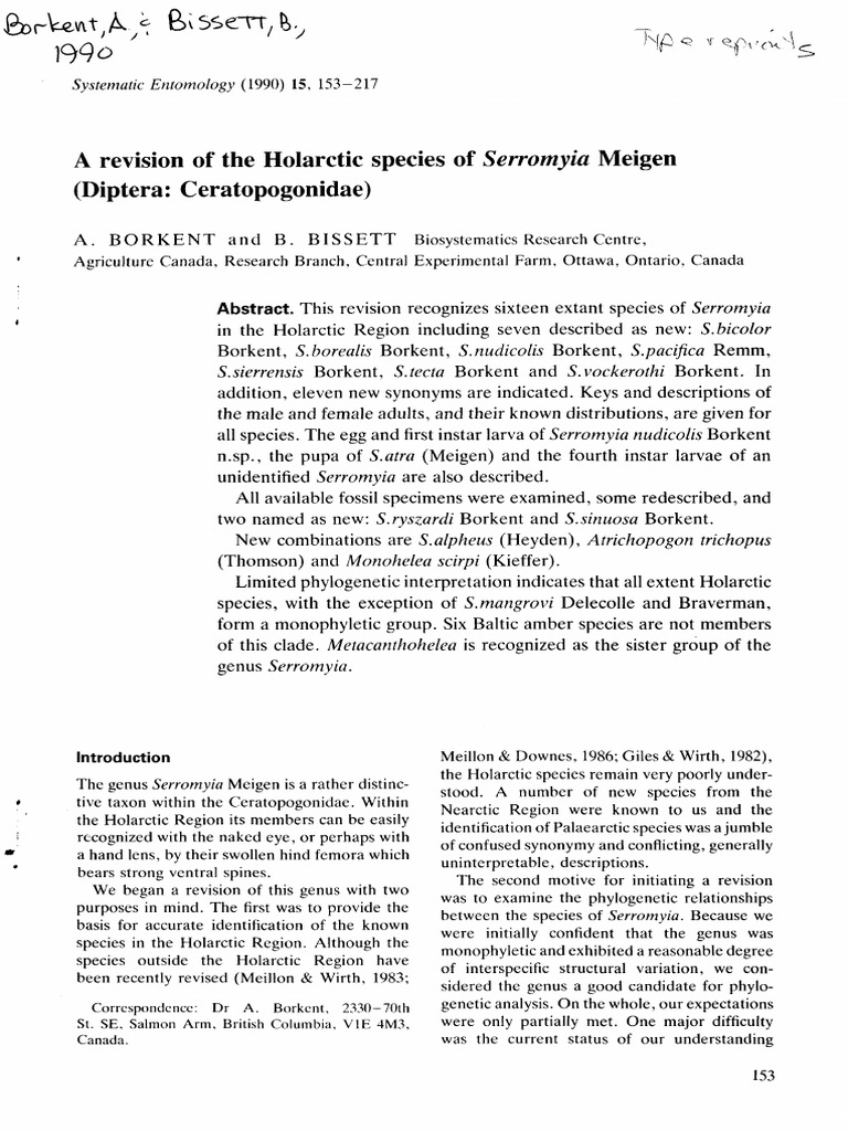 A Revision of The Holarctic Species of Serromyia Meigen (Diptera ...