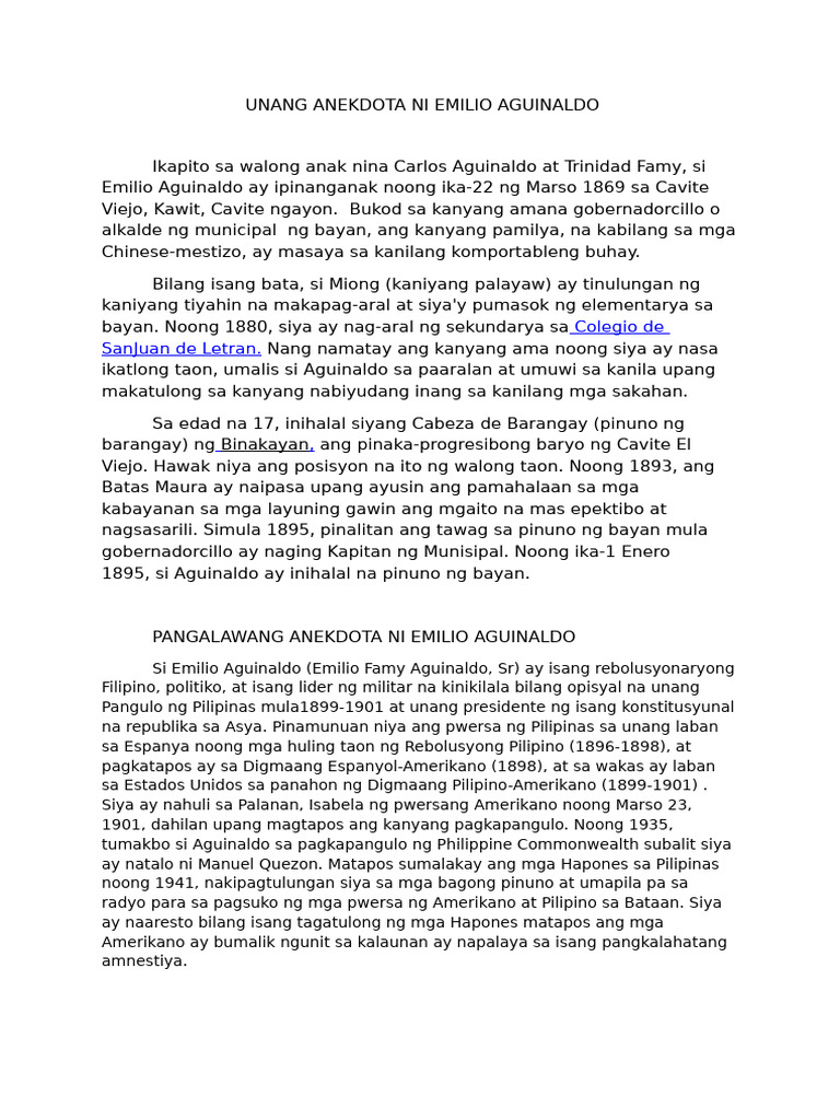 Anekdota Ni Emilio Aguinaldo | PDF