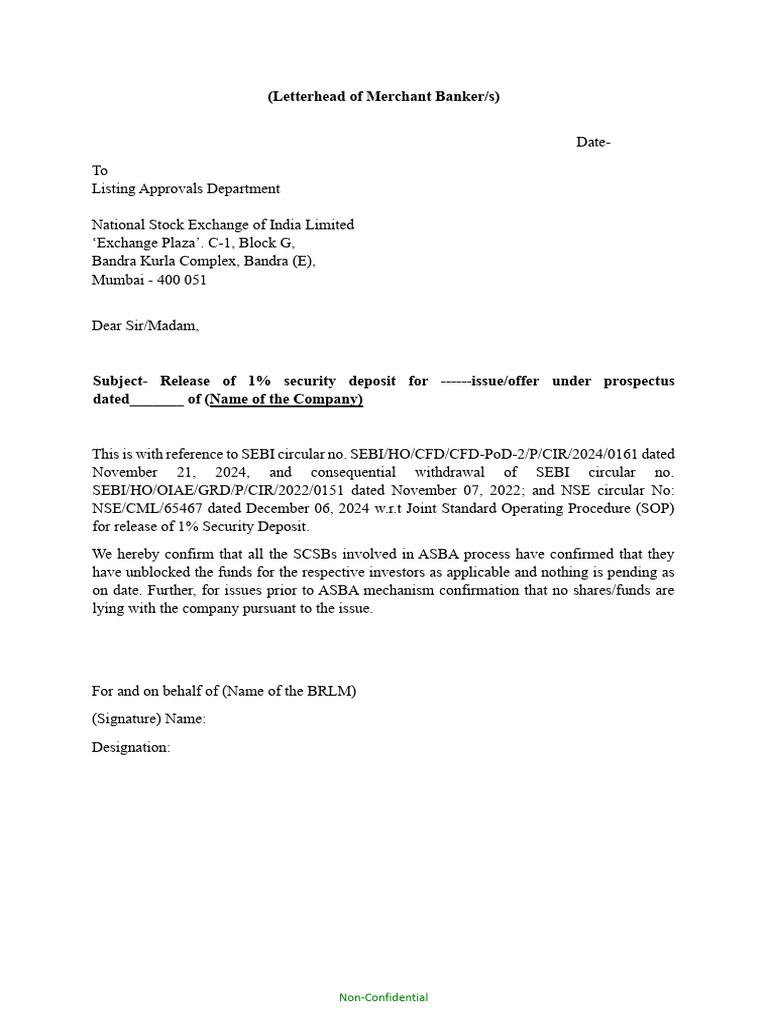 Letter From Merchant Banker Annexure I | PDF