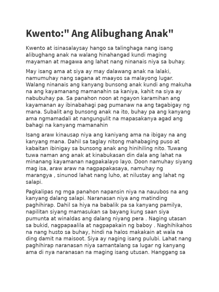 Ang Alibughang Anak Story Filipino Q1W3 | PDF