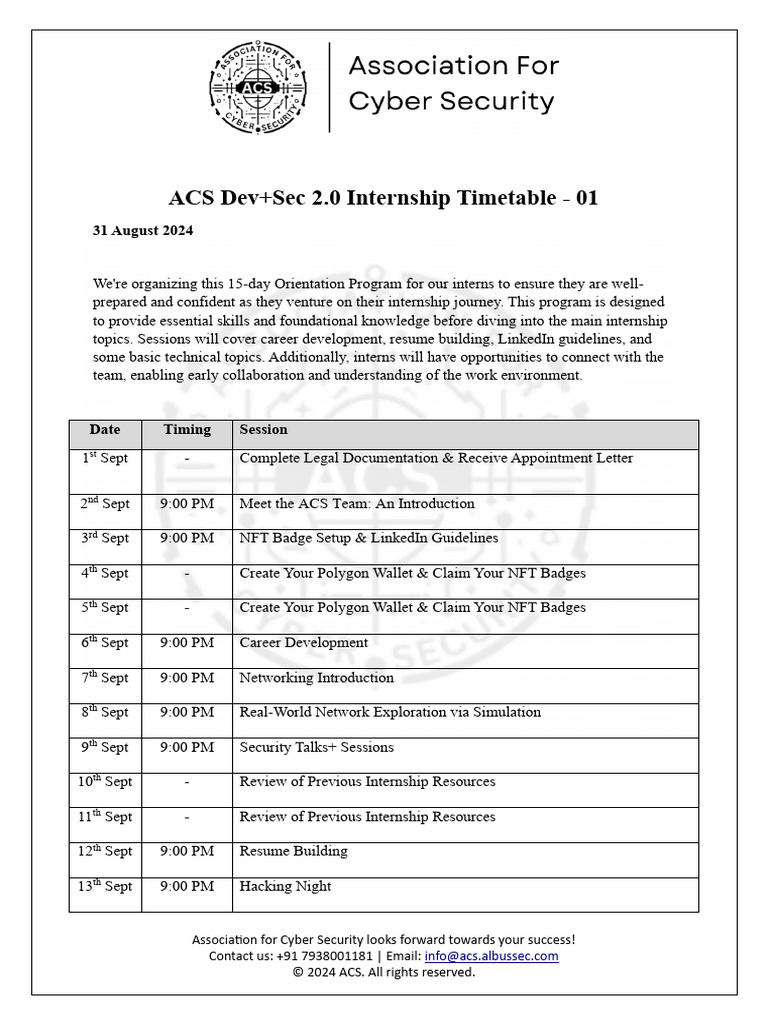 0x1_ACS_Dev+Sec_2.0_Internship_Timetable | PDF