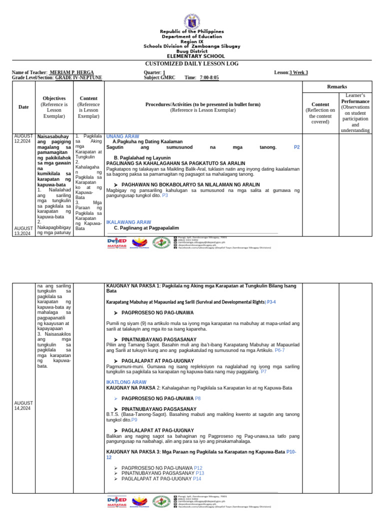 GMRC Matatag DLL Q1 W3 2024 1 | PDF
