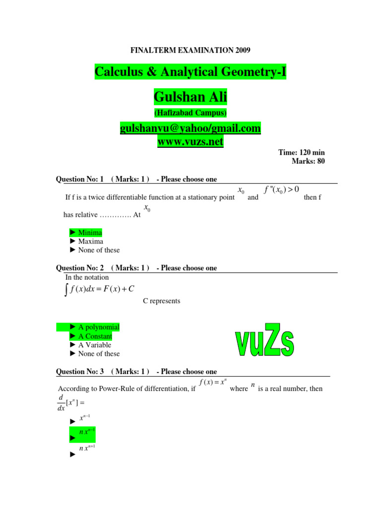 Mth101 Paper 7 Final Term Solved Paper Updated | PDF | Sequence | Function (Mathematics)