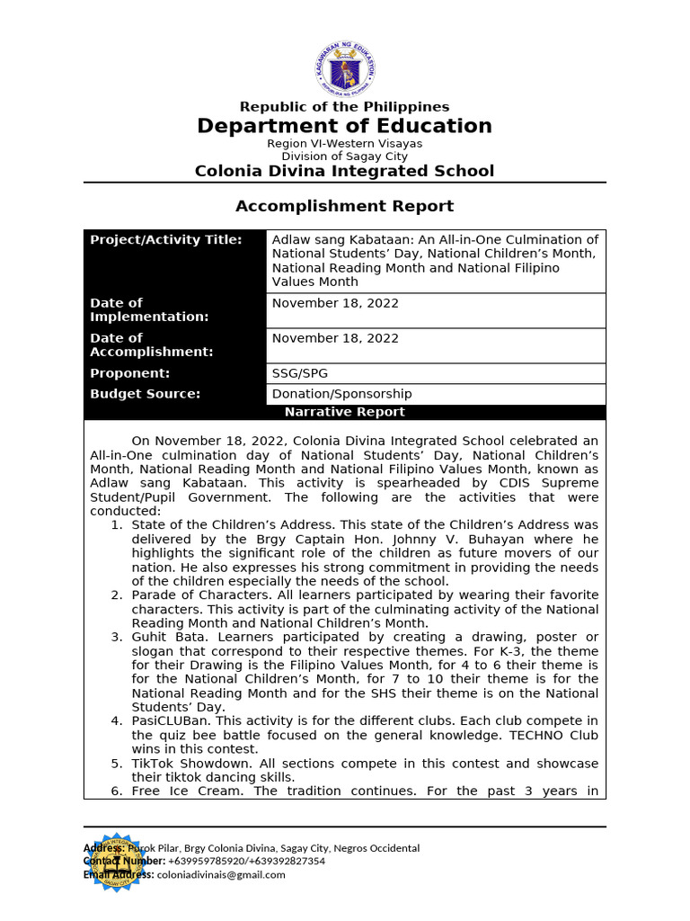 Accomplishment Report - NCM 2022 | PDF