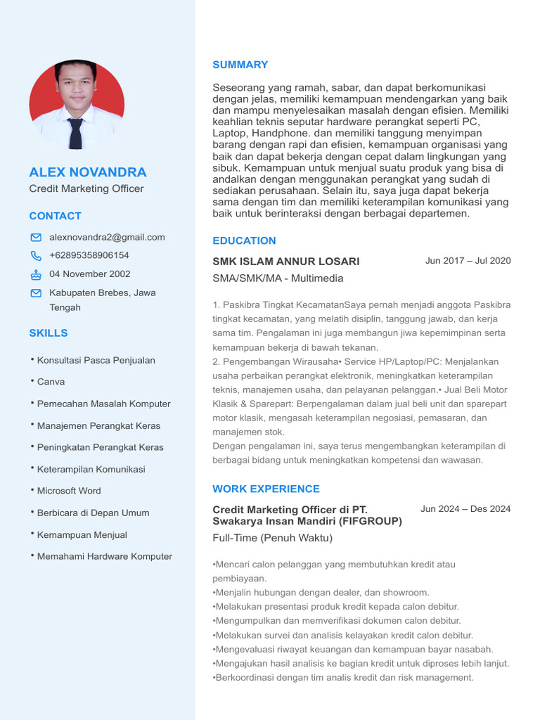 CV Alex Novandra | PDF