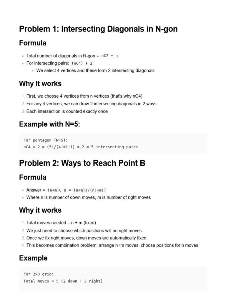 Problem 1: Intersecting Diagonals in N-Gon: Formula | PDF