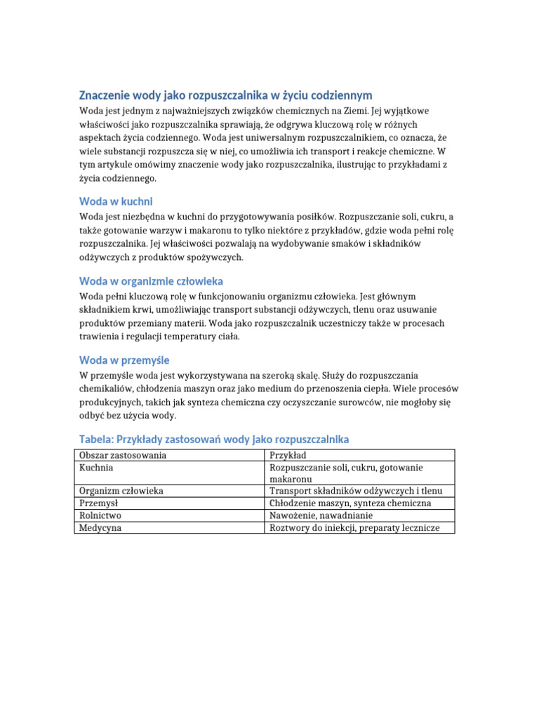 Znaczenie Wody | PDF