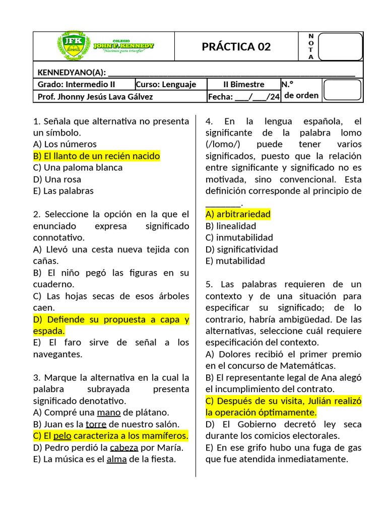 Práctica 02 - Lenguaje - Intermedio II | PDF