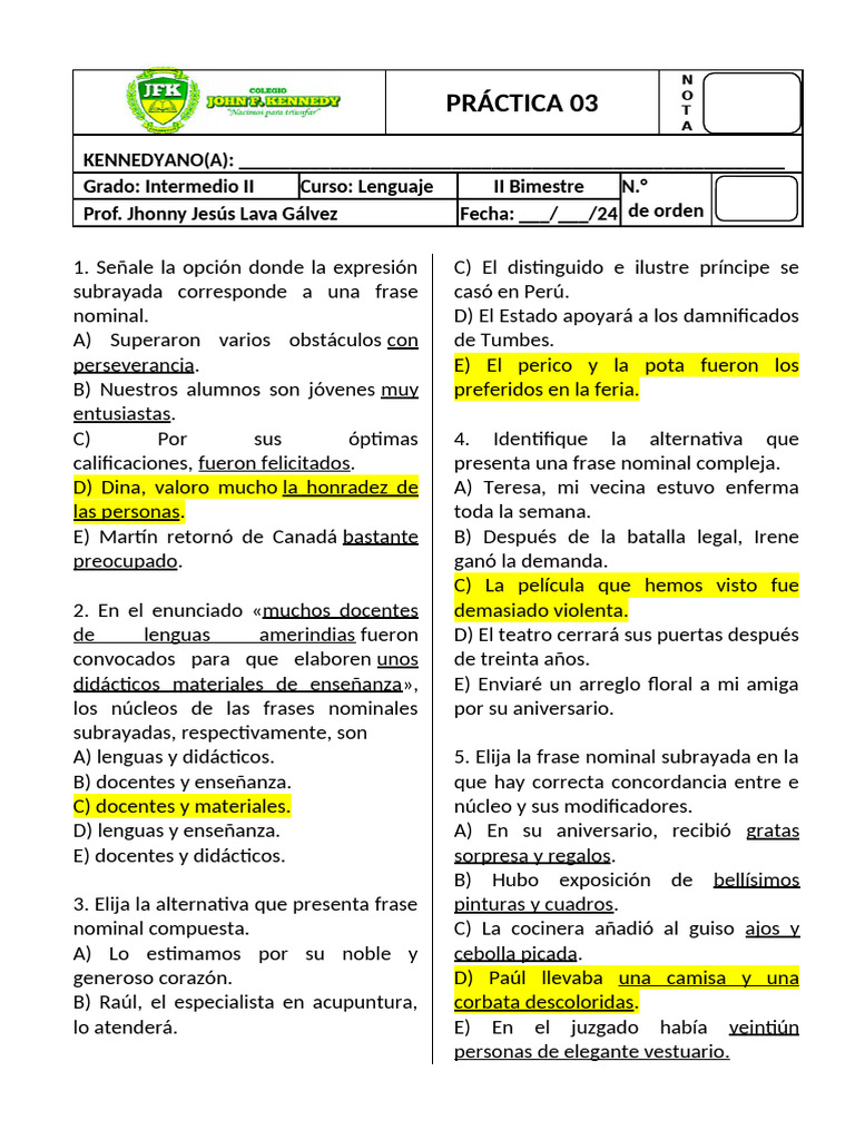 Práctica 03 - Lenguaje - Intermedio II | PDF