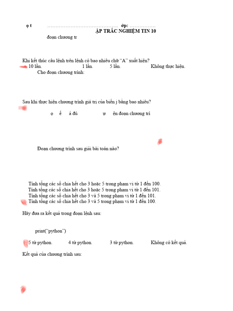 Bai Tap Tin Hoc 10 - Dau HK2 | PDF