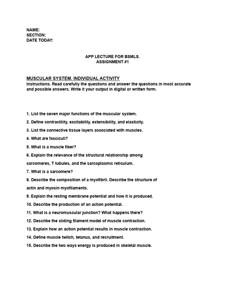 Muscular System Assignment Guide | PDF