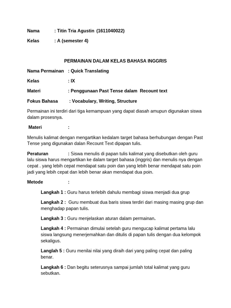 Lesson Plan Game Indonesia | PDF