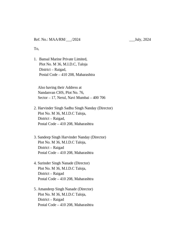 Nishan Stainless LLP - Demand Notice | PDF | Business | Private Law