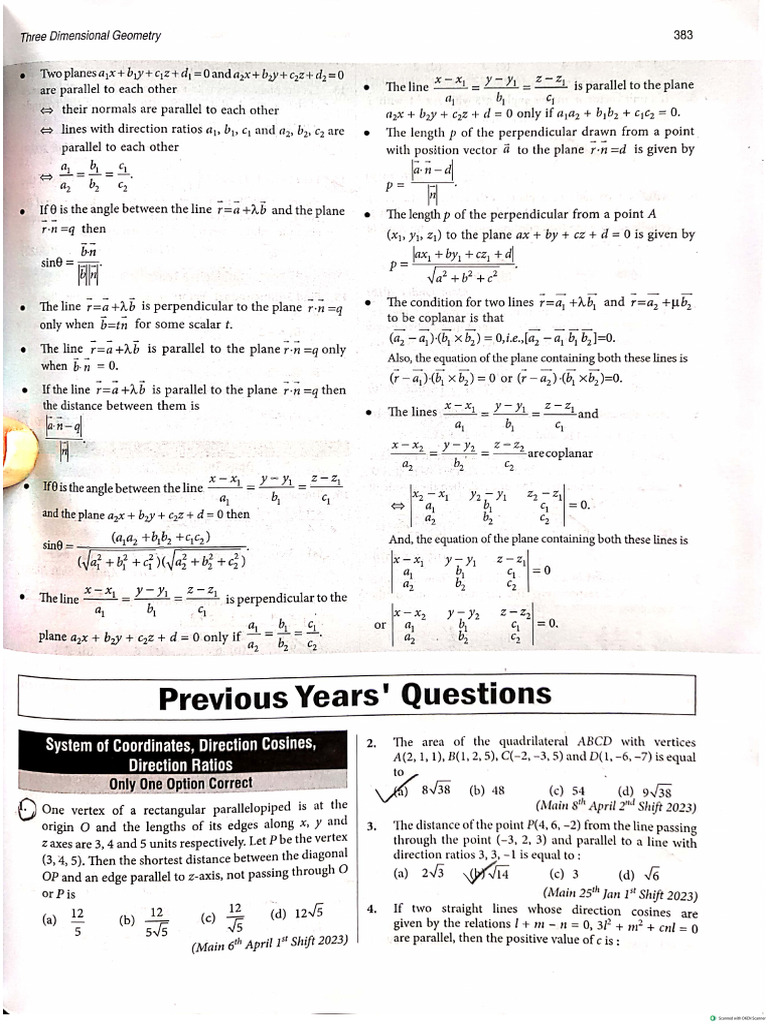 3D Geometry PYQ's | PDF