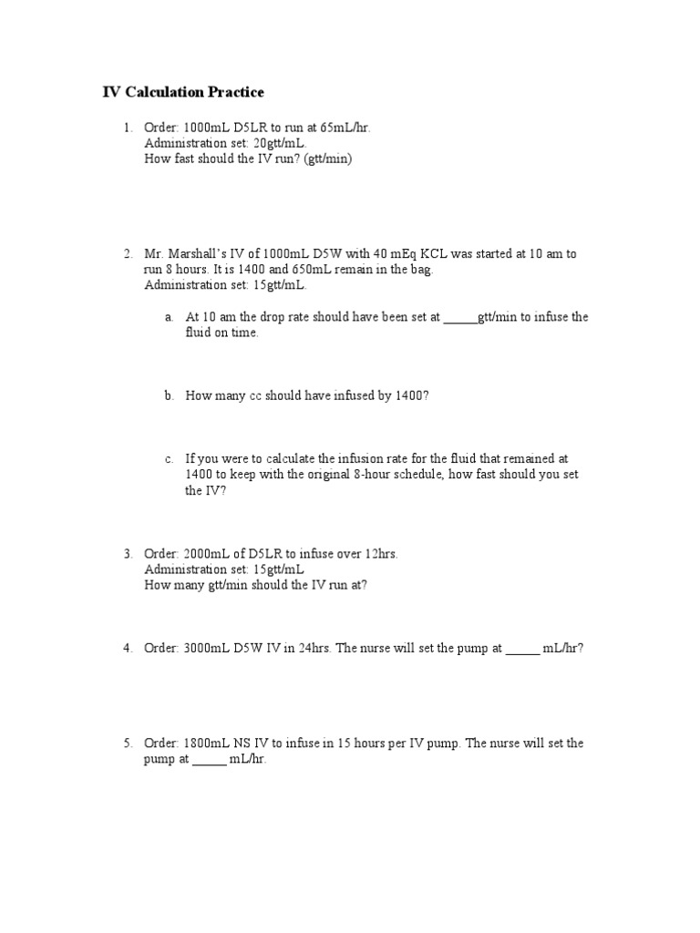 Dosage Calc IV Calculation Practice | PDF