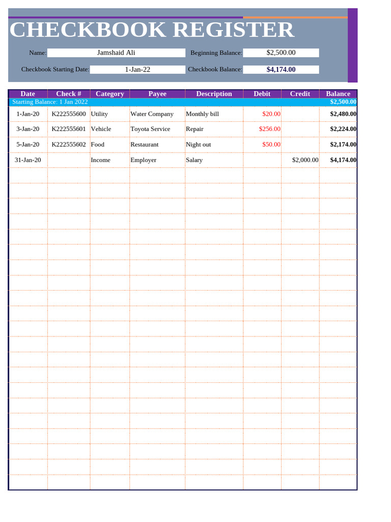 Template 03 Checkbook Register | PDF