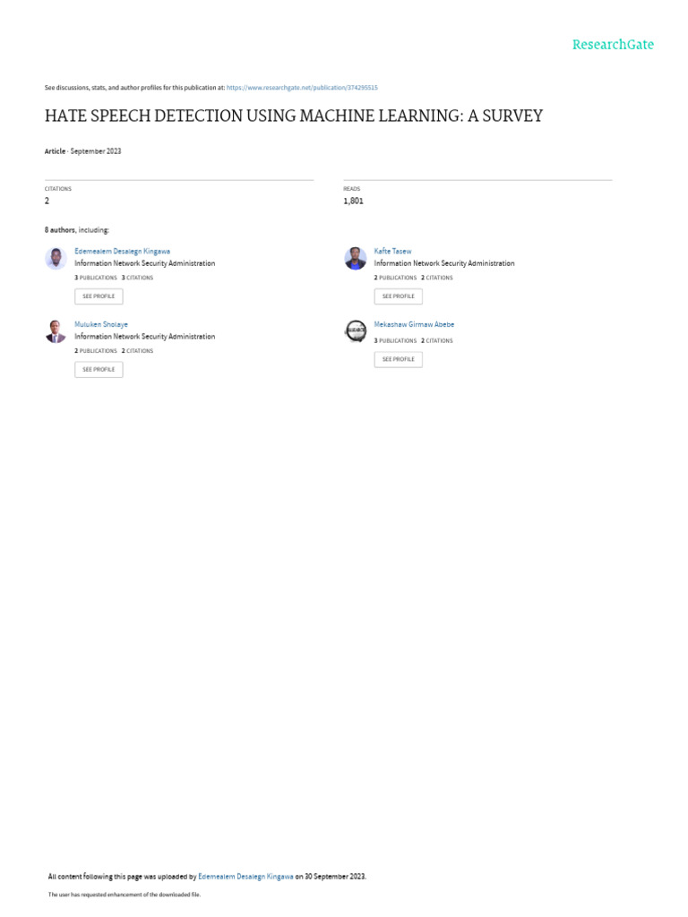 Hate Speech Detection Using Machine Learning ASurvey | PDF | Hatred | Machine Learning