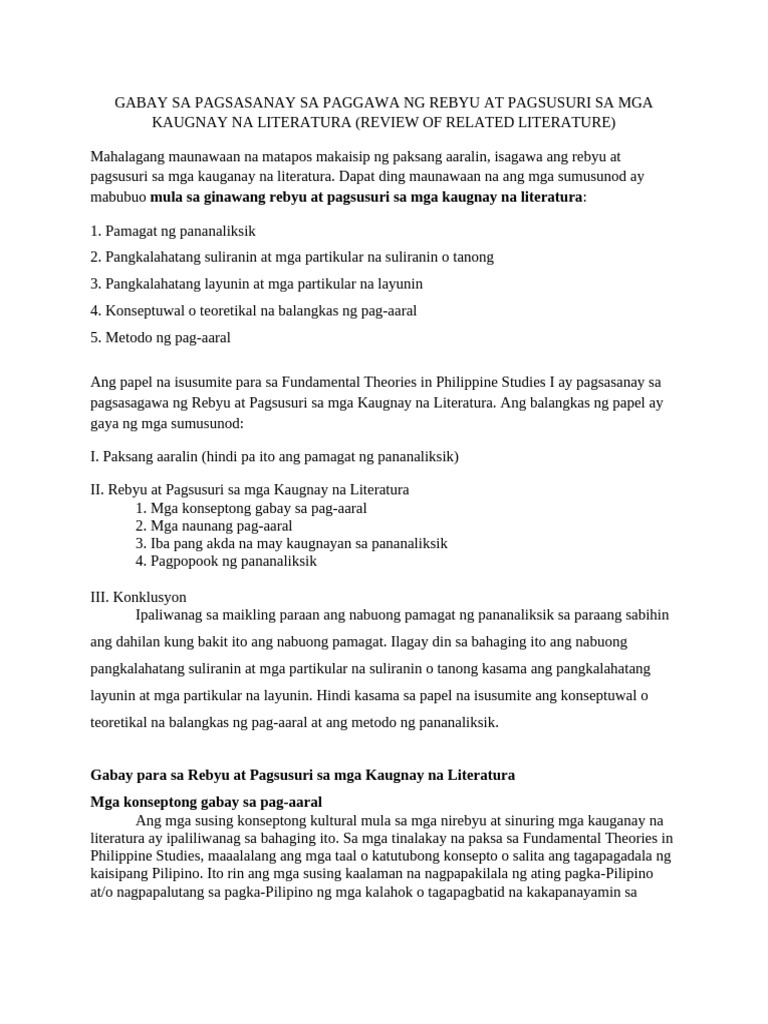 Theories in Ps I Gabay Sa Paggawa NG RRL | PDF