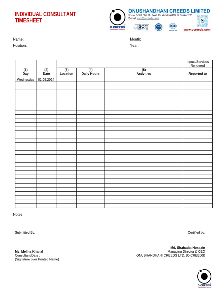 Melina - Time Sheet - 2024 | PDF