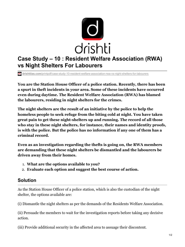 Case Study 10 Resident Welfare Association Rwa Vs Night Shelters For ...