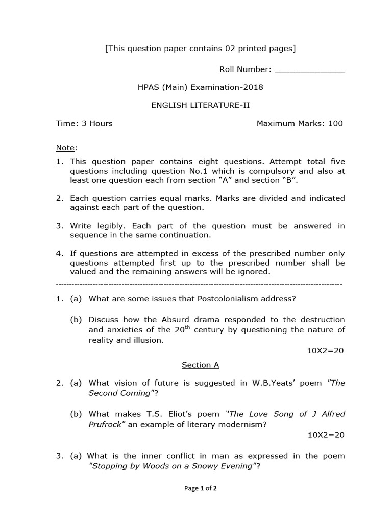 English Literature-II - 2018 | PDF