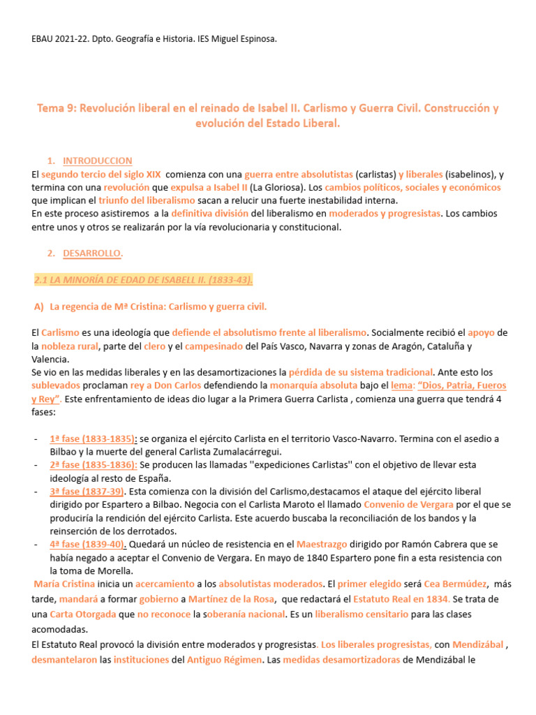 Revolución Liberal En Isabel Ii Carlismo Y Crisis Pdf España
